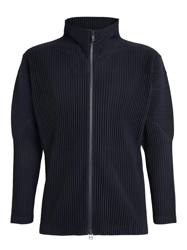 Issey Miyake Pleated Zip-up Cardigan - Navy