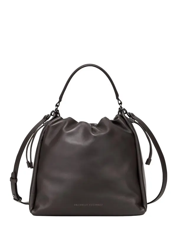 Brunello Cucinelli Medium Leather Mellow Bucket Bag - Brown