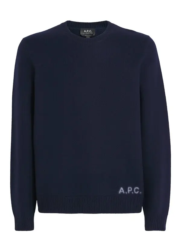 A.p.c. Merino Wool Edward Logo Sweater - Navy