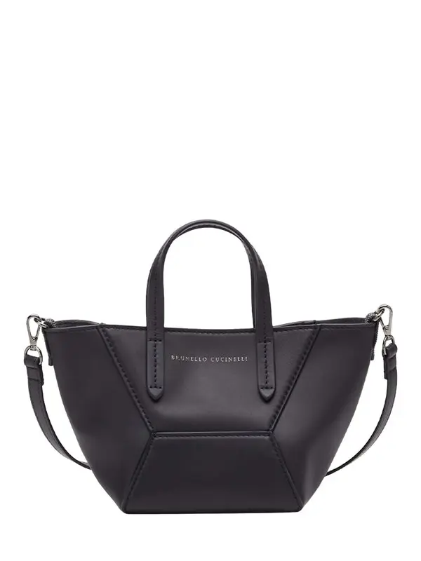 Brunello Cucinelli Bc Duo Mini Calfskin Tote Bag - Black