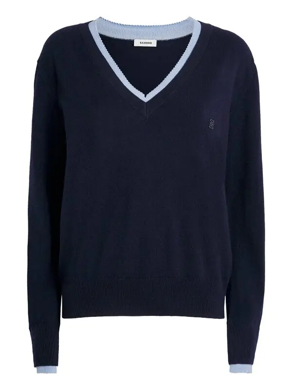 Sandro V-neck Wool-cashmere Sweater - Blue
