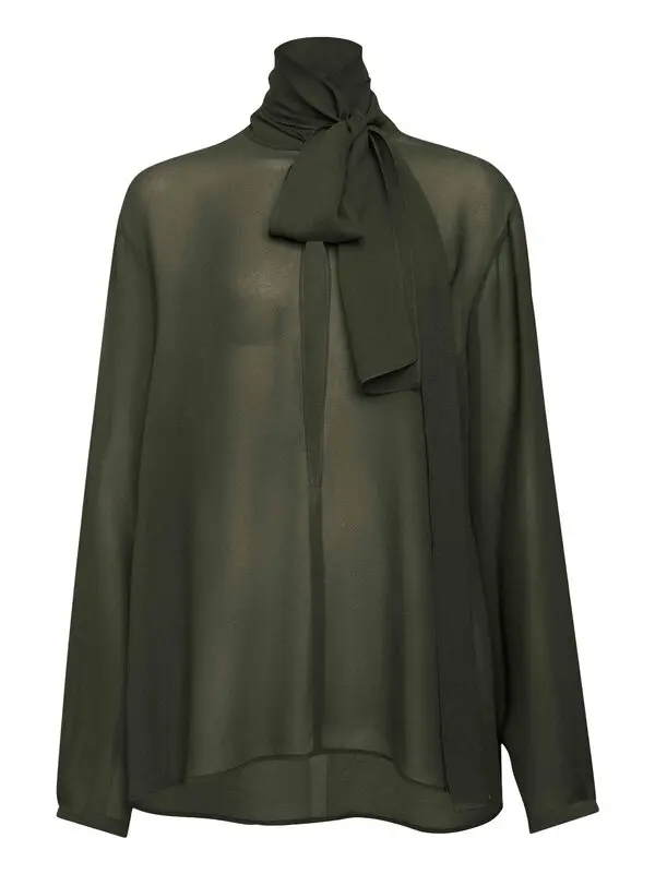 Alaïa Georgette Pussybow Blouse - Green