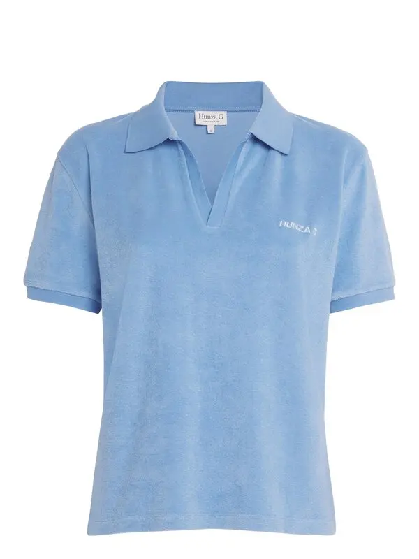 Hunza G Cotton Terry Towelling Polo Shirt - Blue