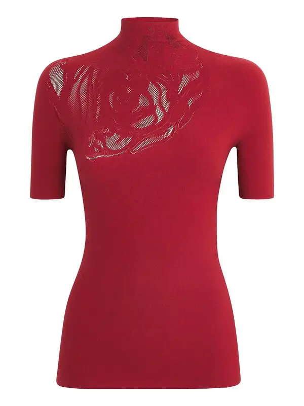 Wolford Rose Mock-neck Top - Red