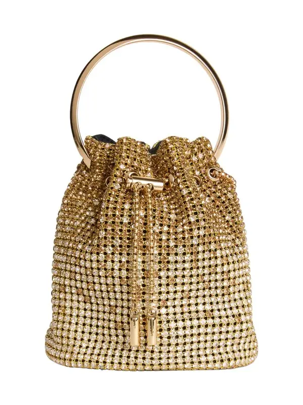 DAVID CHARLES Diamanté-embellished Bucket Bag With Top Handle - Gold