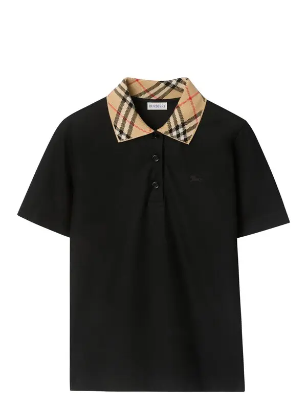 Burberry Cotton Check-collar Polo Shirt - Black