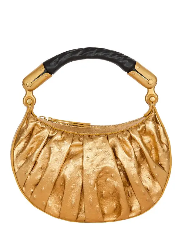 Balmain Mini Leather Ebene Top-handle Bag - Gold