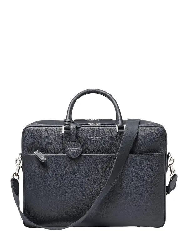 ASPINAL OF LONDON Leather 48 Hour Mount Street Travel Bag - Navy