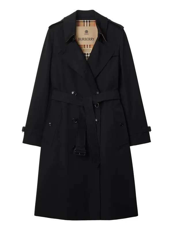 Burberry Gabardine Long Kensington Heritage Trench Coat - Black