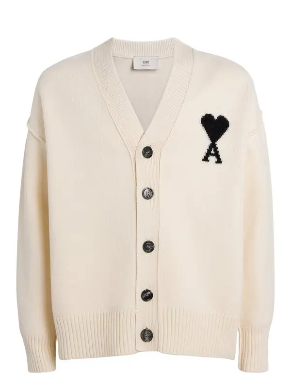 Ami Virgin Wool De Coeur Cardigan - Beige