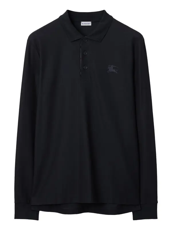 Burberry Cotton Ekd -embroidered Long-sleeve Polo Shirt - Blue