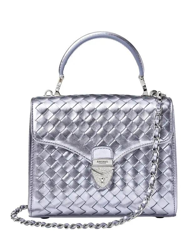 ASPINAL OF LONDON Midi Metallic Leather Mayfair Bag - Blue