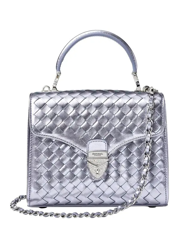 ASPINAL OF LONDON Midi Metallic Leather Mayfair Bag - Blue