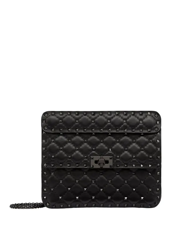 Valentino Garavani Leather Rockstud Spike Shoulder Bag - Black