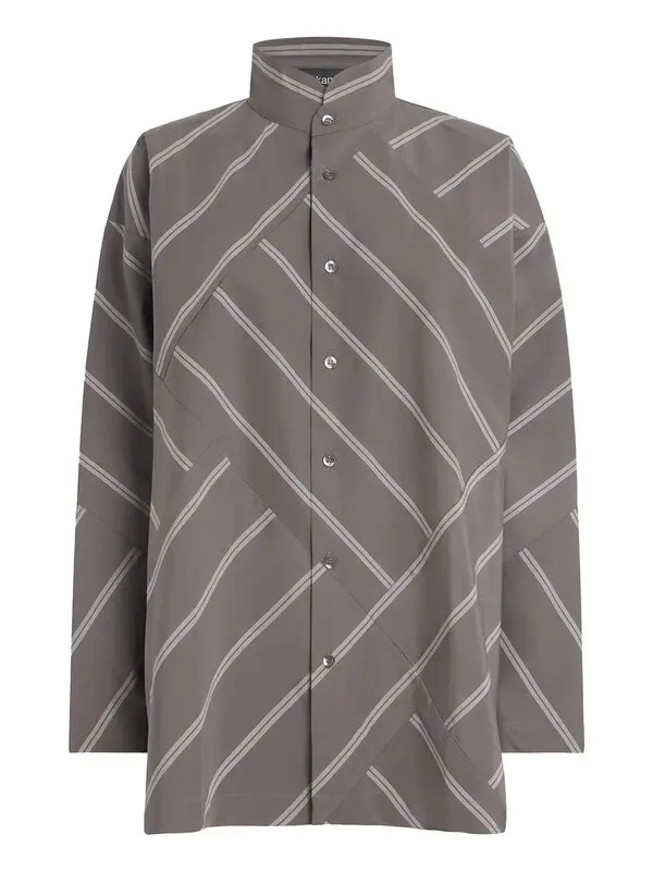 Eskandar Slim Double Stand-collar Shirt - Grey