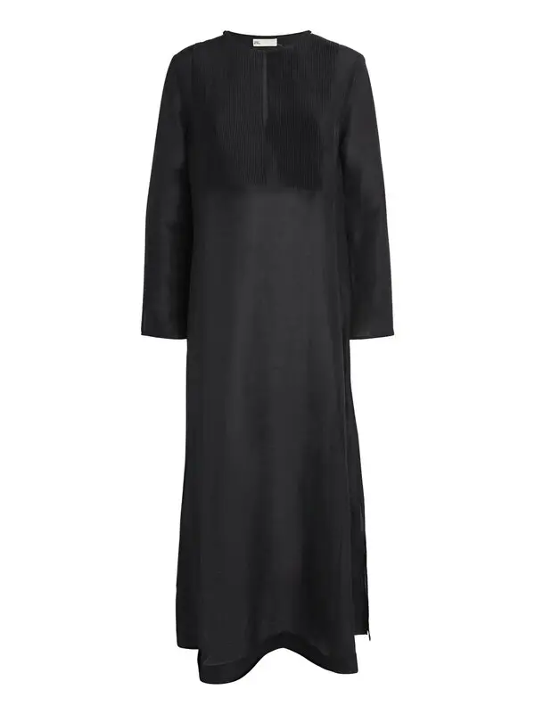 Tory Burch Linen-silk Pleated Midi Kaftan - Black