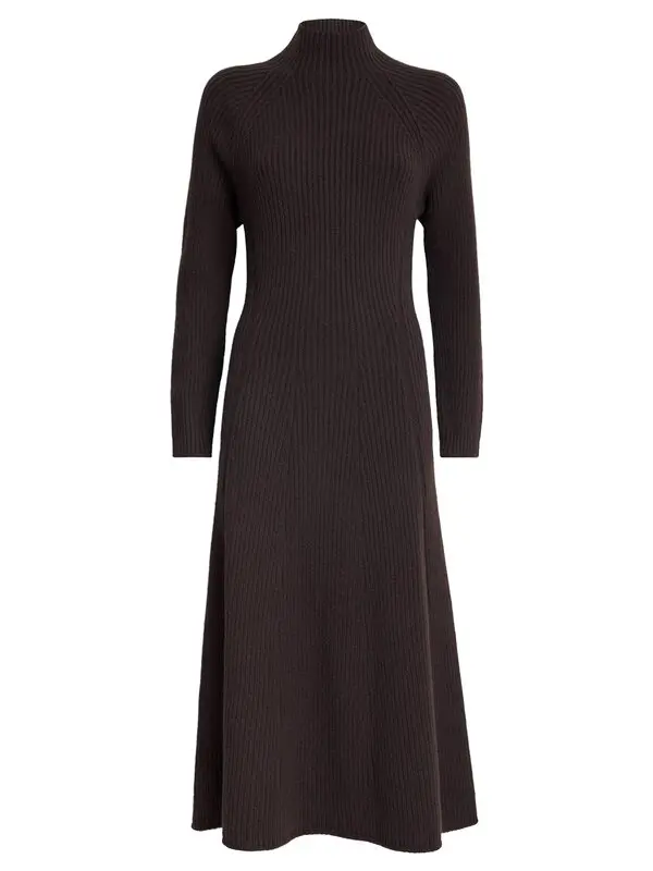 Johnstons Of Elgin Cashmere-blend Ribbed Midi Knitted Dress - Brown