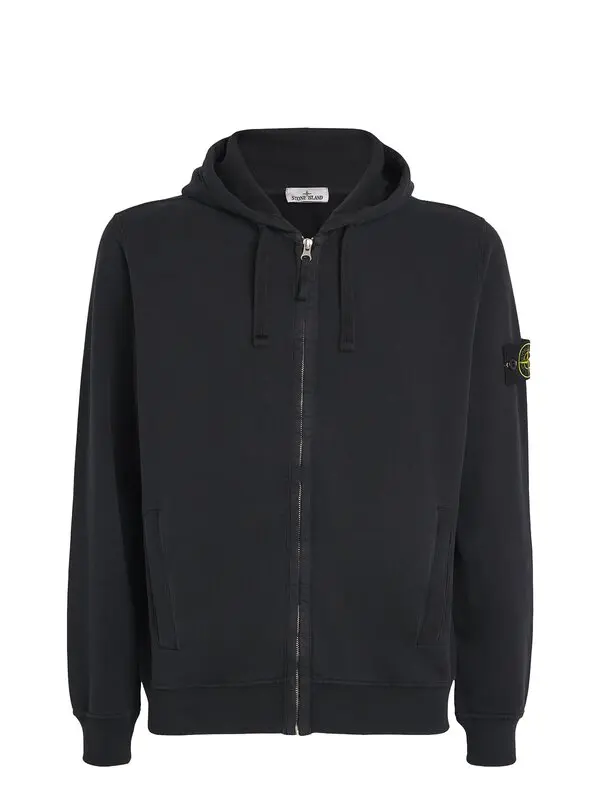 Stone Island Cotton Compass Logo Hoodie - Black