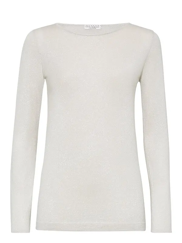 Brunello Cucinelli Cashmere-silk Blend Long Sleeve Sweater - White