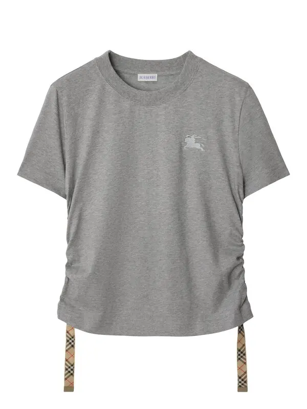 Burberry Cotton T-shirt With Check Tabs - Grey