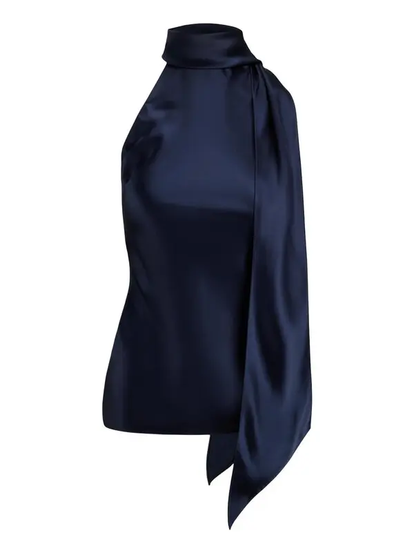 Ralph Lauren Stretch-silk Charmeuse Halter Blouse - Navy
