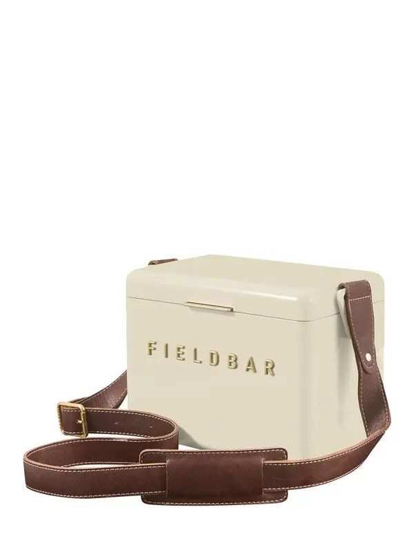 FIELDBAR Mini Bar Cooler Box With Leather Sling - White