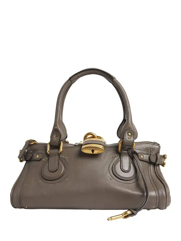 Chloé Leather Paddington Top Handle Bag - Grey