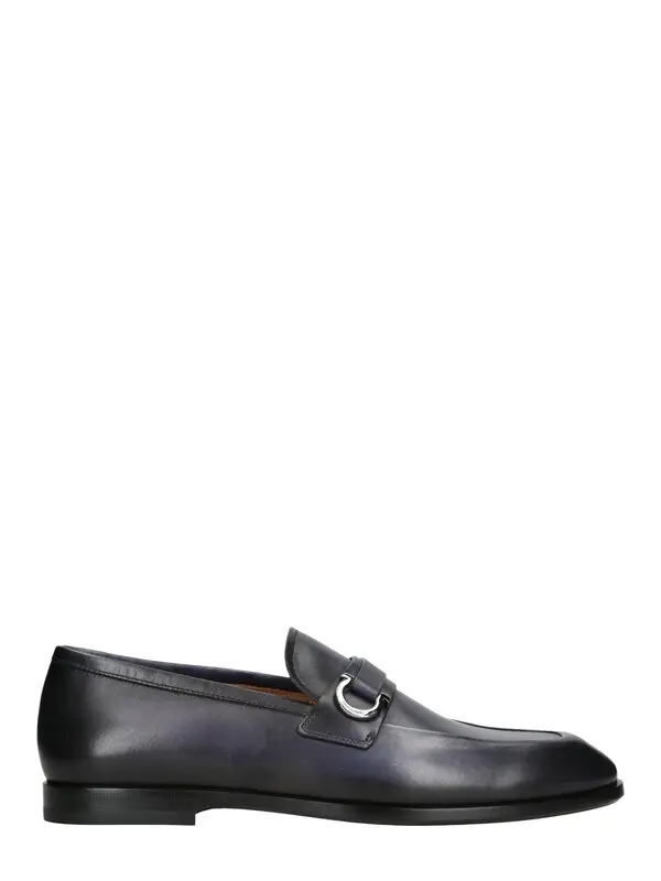FERRAGAMO Leather Florio Loafers - Navy