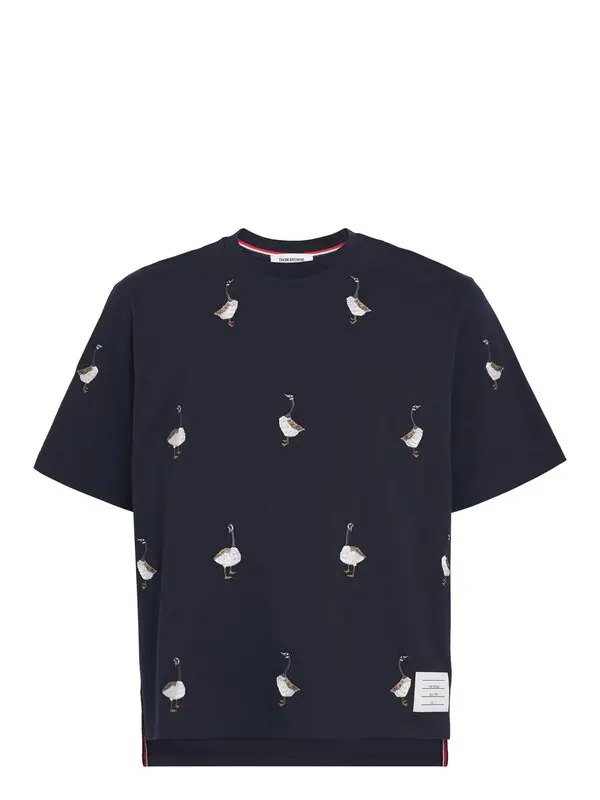 Thom Browne Cotton Embroidered Geese T-shirt - Navy