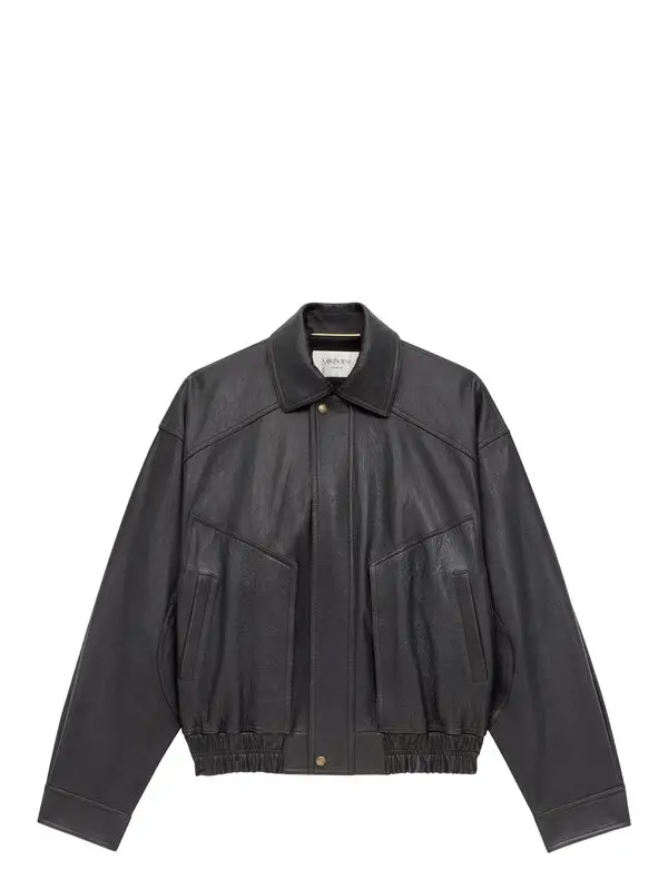 Saint Laurent Leather Bomber Jacket - Grey