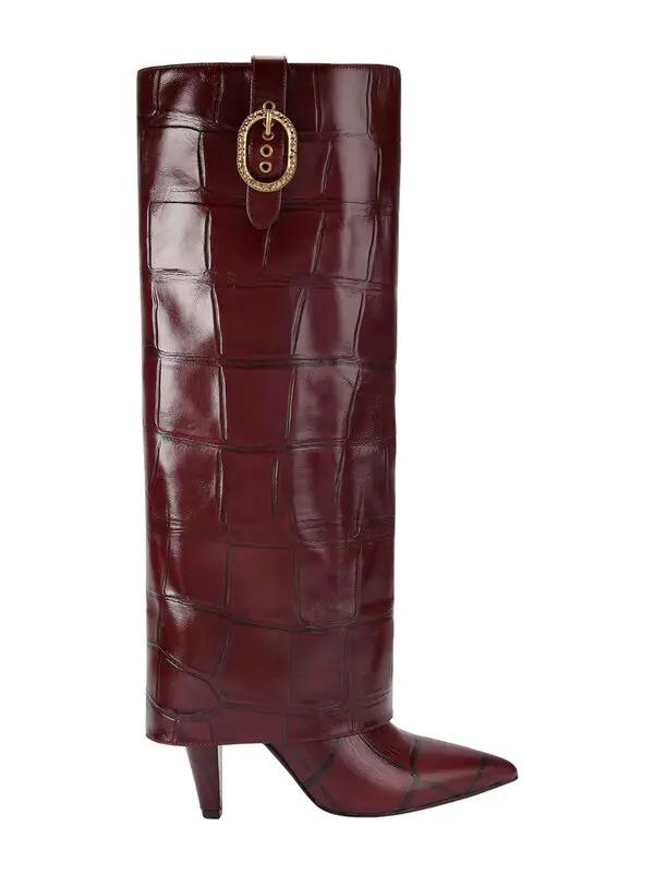 Kurt Geiger Leather Fold Over Knee-high Boots - Burgundy
