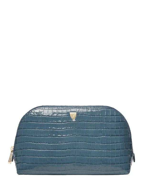 ASPINAL OF LONDON Small Croc-embossed Leather Cosmetic Case - Blue