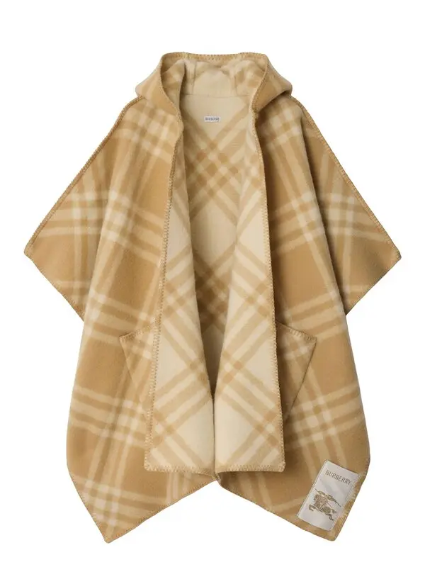 Burberry Wool Reversible Check Cape - Beige
