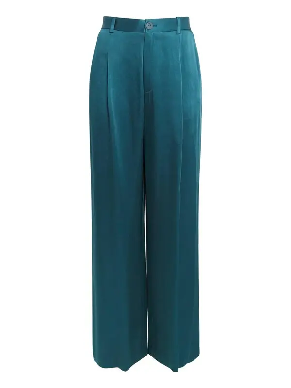 Lapointe Satin Pleated Wide-leg Trousers - Turquoise