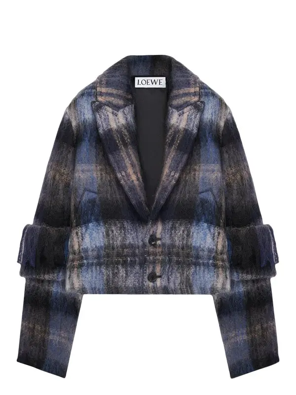 Loewe Mohair And Wool-blend Checked Coat With Detachable Scarf - Blue