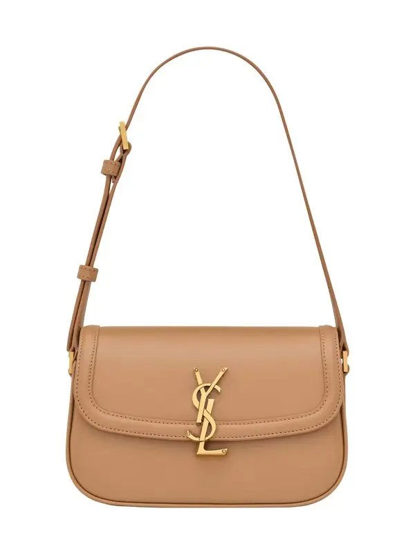 Saint Laurent Mini Leather Solferino Satchel - Beige