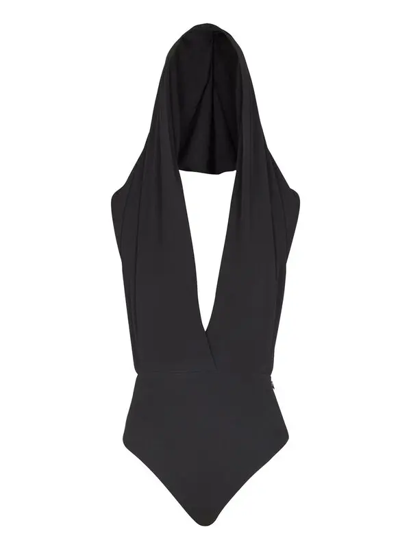 Balmain Draped Hooded Bodysuit - Black