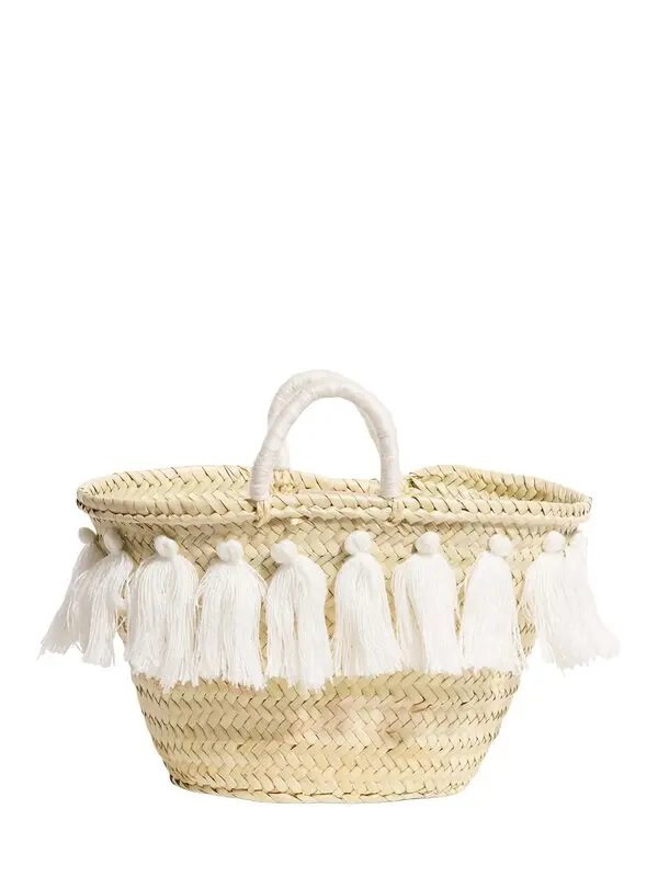BONITA Medium Tassel Basket Bag - Beige