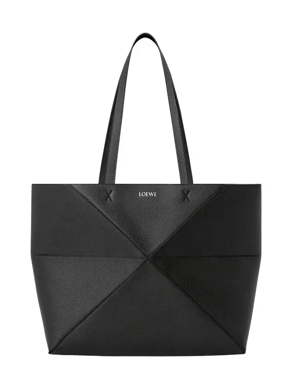 Loewe Medium Leather Puzzle Fold Tote Bag - Black