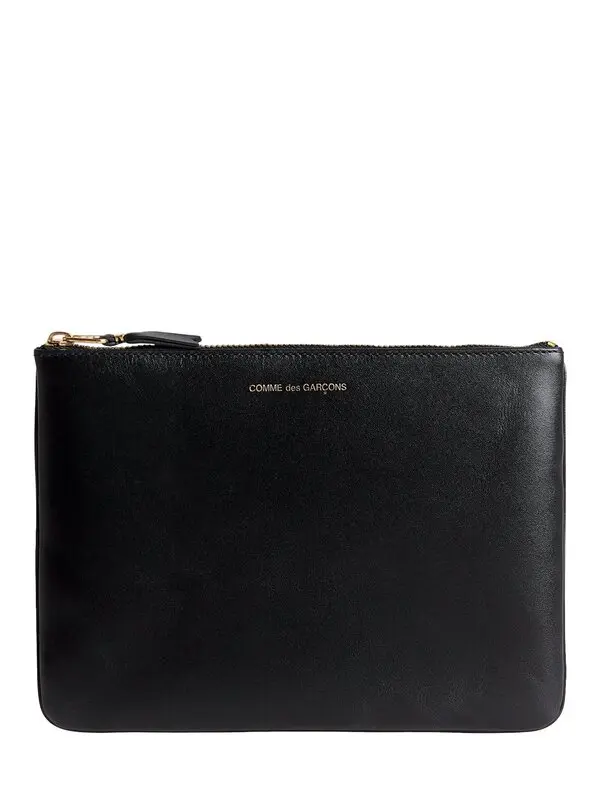 Comme Des Garçons Large Leather Zipped Pouch - Black