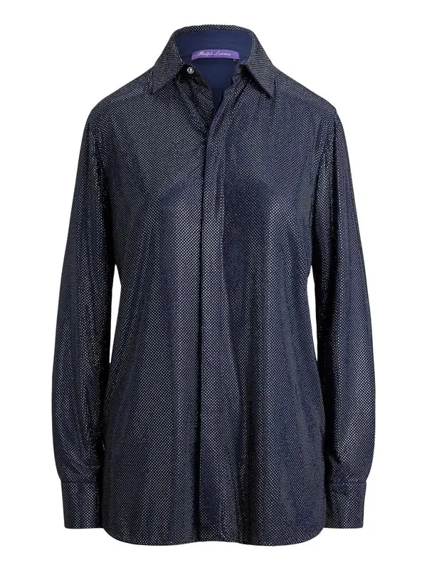 Ralph Lauren Embellished Adrien Silk Shirt - Navy