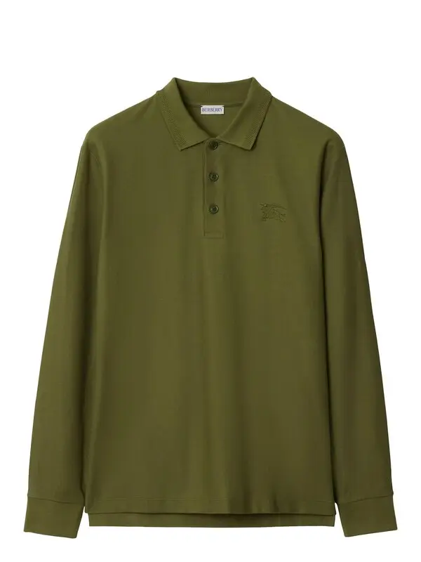Burberry Cotton Ekd -embroidered Long-sleeve Polo Shirt - Green