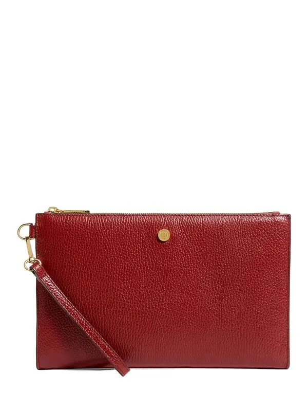 Harrods Pebbled Leather Pouch - Burgundy
