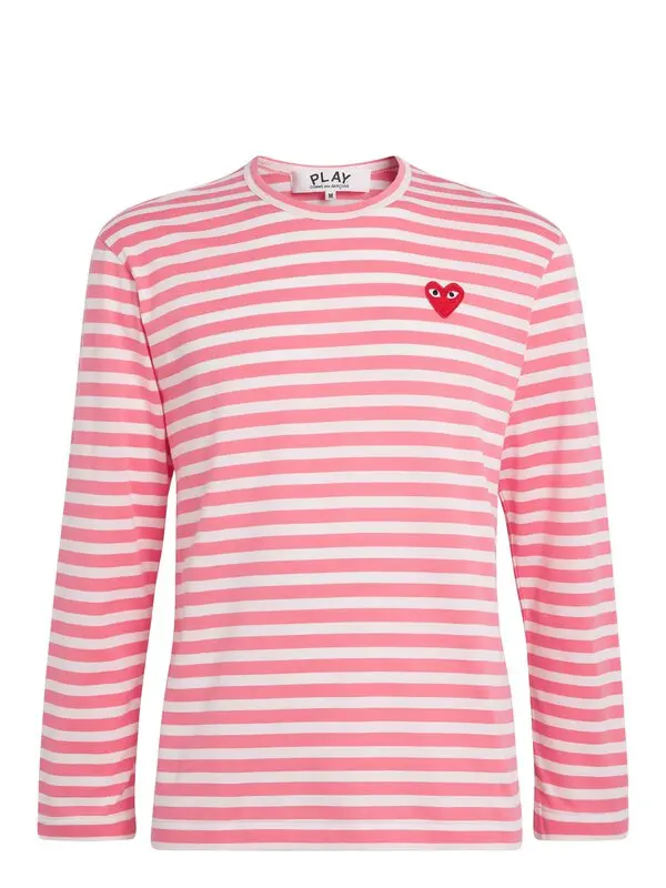 Play Comme Des Garcon Heart Logo Striped T-shirt - Red