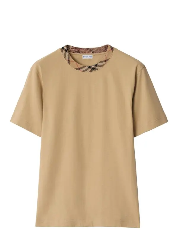 Burberry Cotton Check-neckline T-shirt - Beige