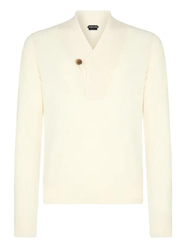 TOM FORD Wool-silk Ribbed Shawl Collar Sweater - White