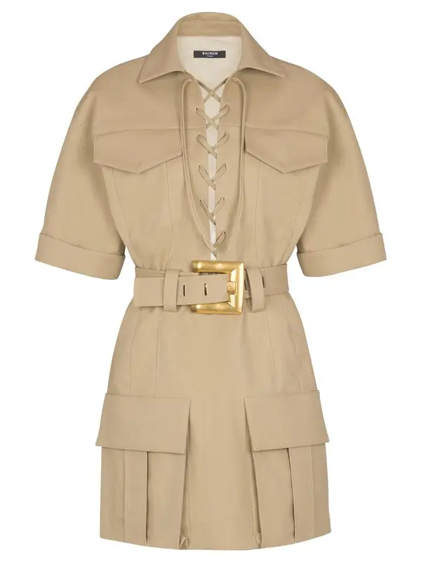 Balmain Cotton Gabardine Mini Dress - Beige