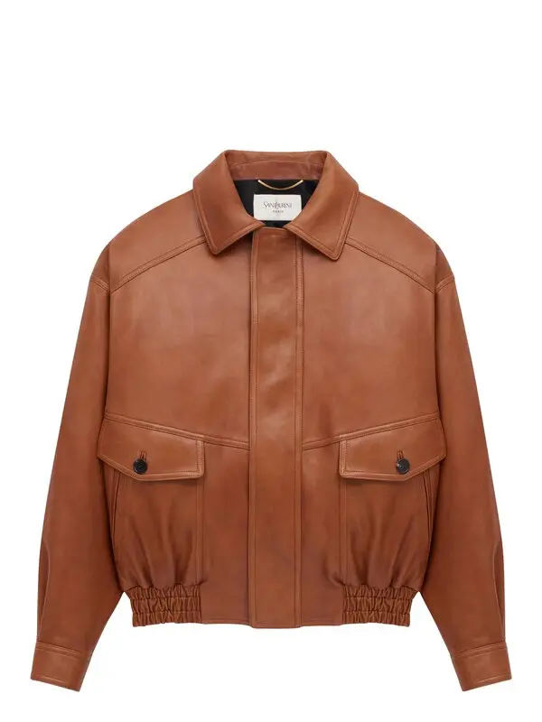 Saint Laurent Leather Bomber Jacket - Brown