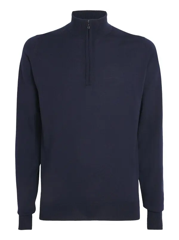 John Smedley Extra Fine Merino Wool Half-zip Tapton Sweater - Navy