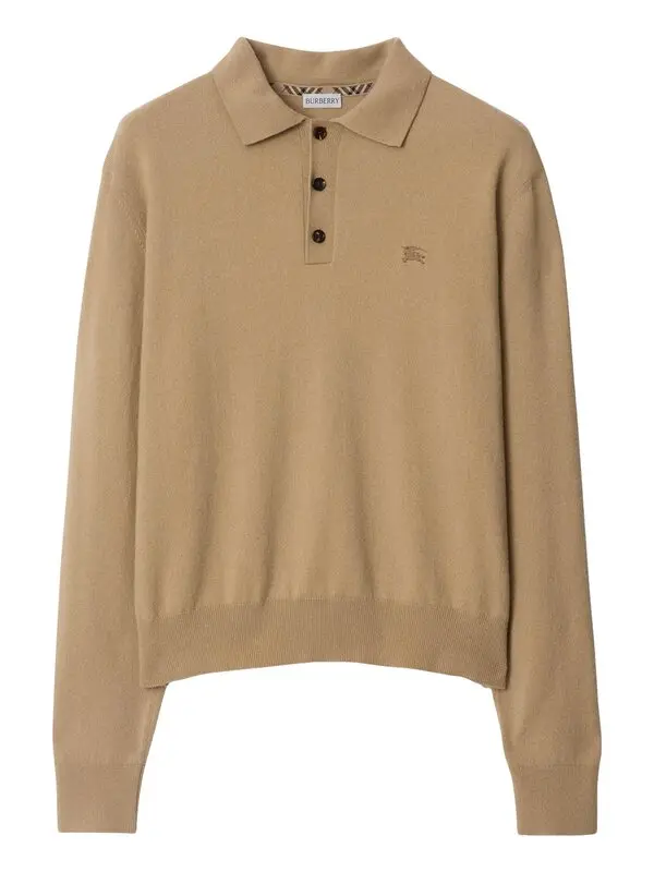 Burberry Cashmere-blend Ekd Polo Shirt - Beige